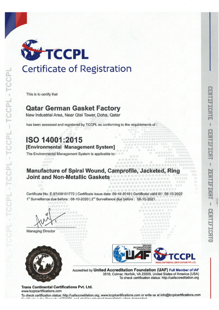 Our Certifications – Qatar German Gasket Factory
