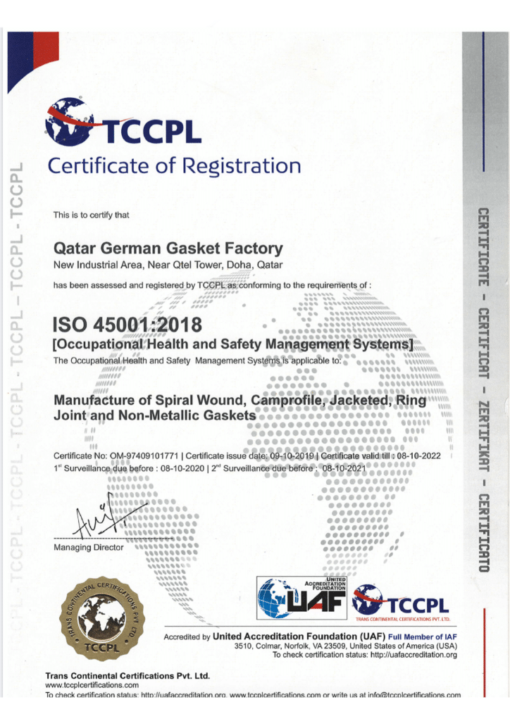 Our Certifications – Qatar German Gasket Factory